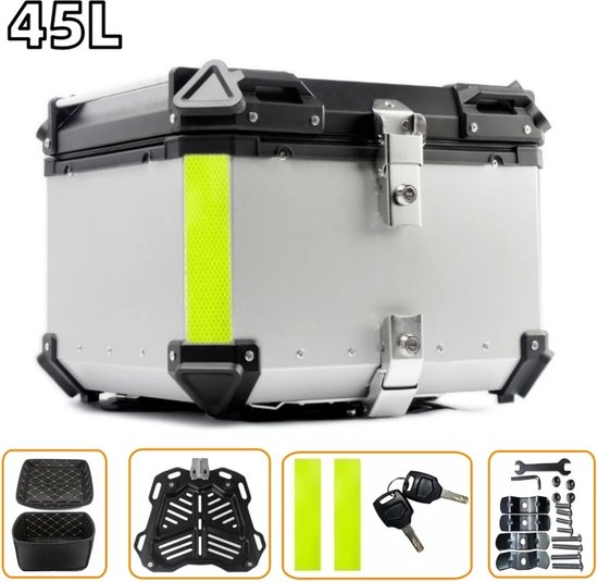 45L Aluminium Motorfiets Topkoffer - Zilver - Robuuste Opbergruimte voor Helm en... | bol