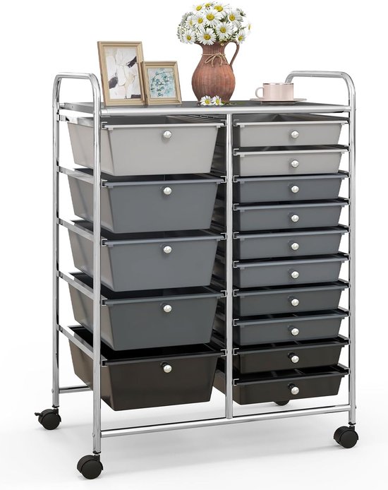 Rolwagen met 15 stapelbare laden, ladewagen, rolcontainer met metalen ...