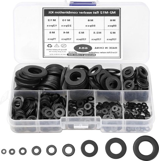 684 Stuks Vlakke Sluitringen - M2 M2.5 M3 M4 M5 M6 M8 M10 M12 - Koolstofstalen... | bol