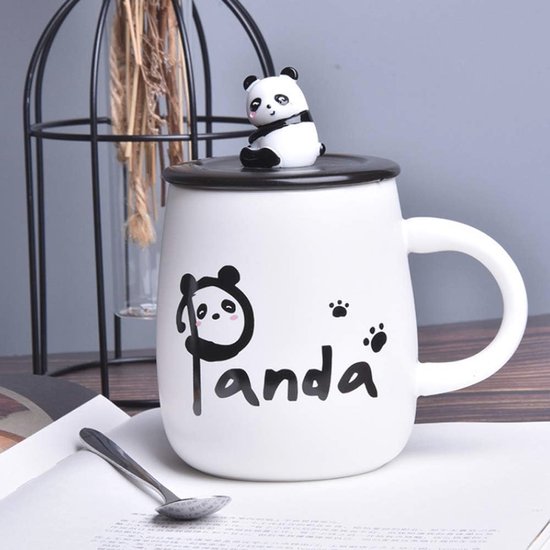 Leuke 3D Panda Mok met Deksel en Lepel - Originele Keramische Koffiemok ...