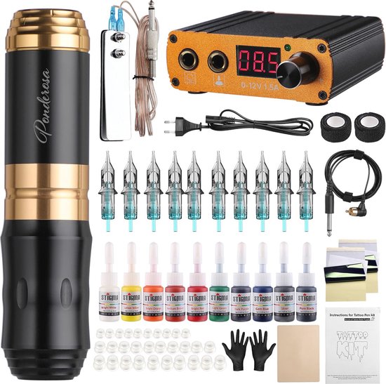 Complete Rotating Tattoo Machine Set met Digitaal Display en 10 ...