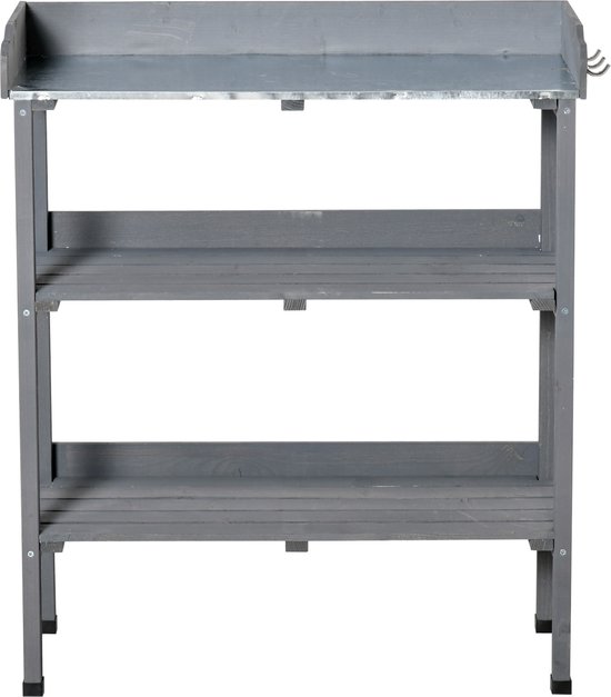 Outsunny - Planttafel - 3 metalen haken - 2 planken - Grijs | bol