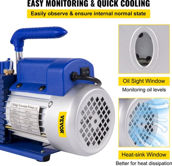VEVOR Vacuümpomp Vacuumpomp, Airco 9 Cfm 1 Hp roterende 2-traps ...