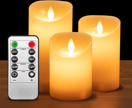 Led-kaarsen, flikkerende vlam, set van 3 stuks (10 cm, 12,5 cm, 15 cm ...