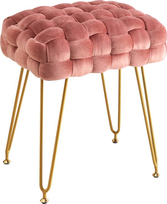 La'Moussawi ® Stijlvolle Roze Poef met Goudkleurige Poten voor ...