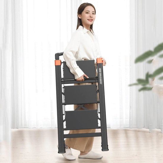 Lichtgewicht 3-traps opvouwbare ladder met antislippedaal en handgreep ...