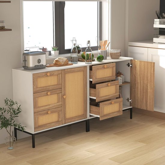 Dressoir met rotan front, buffetkast met 1 deur en 3 laden ...