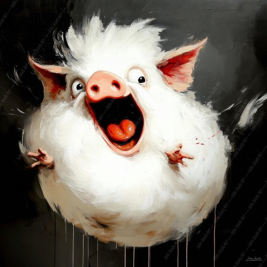 JJ-Art (Canvas) 60x60 | Gek grappig blij varkentje, humor, abstract ...