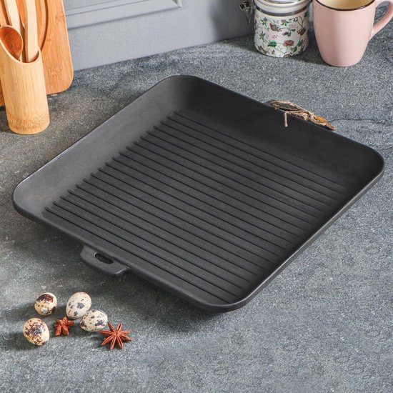Gietijzeren Grillplaat 35 x 35 cm - Perfect voor Gezond Grillen zonder ...
