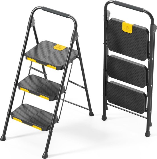 3-traps Vouwladder met Antislip Pedalen en Veilige Vergrendeling ...