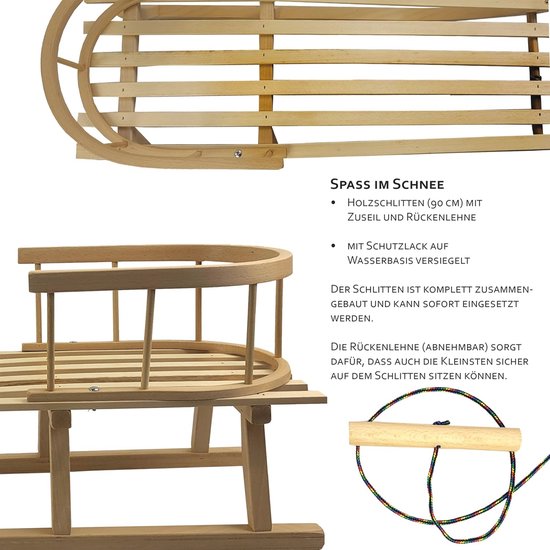 Houten Slee met Rugleuning voor Kinderen - Ideaal voor de Winter | bol