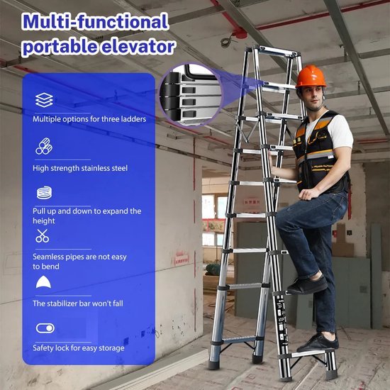 Mrs. Jones® Telescopische Ladder - 230cm - Roestvrijstaal ...