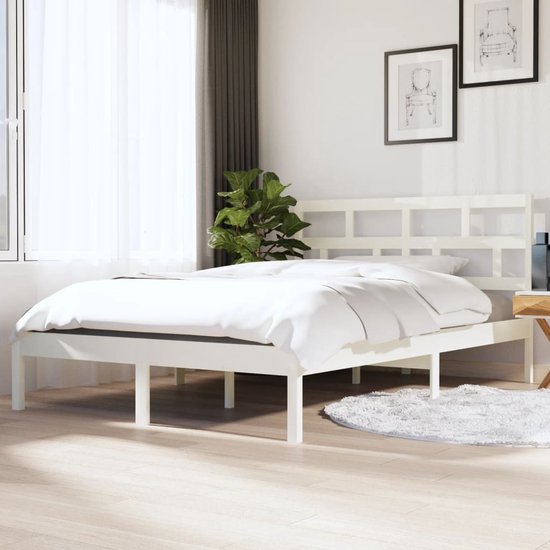 vidaXL Bedframe massief hout wit 120x190 cm Houten Bed Frame - Massief ...