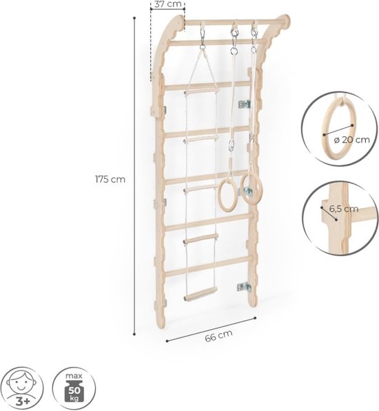 DD Klimrek Binnen - Pikler - Wandklimrek - Turnrek - 7x66x175cm - Bruin ...