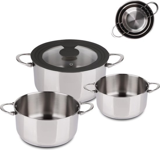 Pannenset, 4-delige set met 16, 20 en 24 cm potten en glazen deksel ...