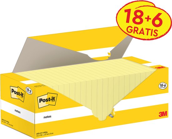 Memoblok 3m post-it 655-cy 76x127mm geel | 6 stuks | bol
