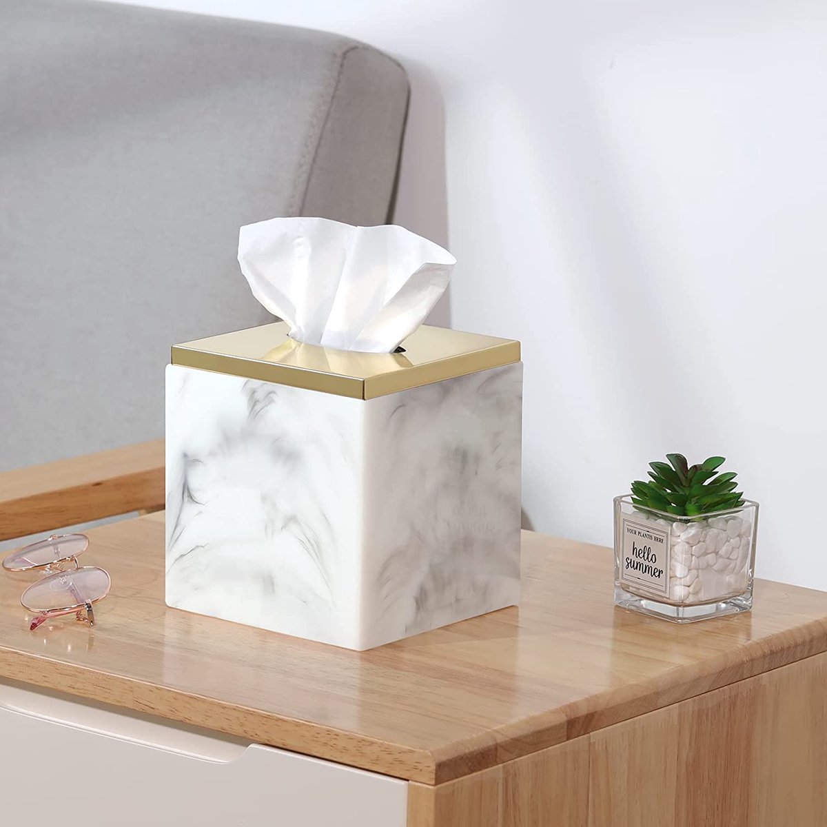 Luxspire Resin Paper Tissue Box Cover Holder, Modern Square Facial ...
