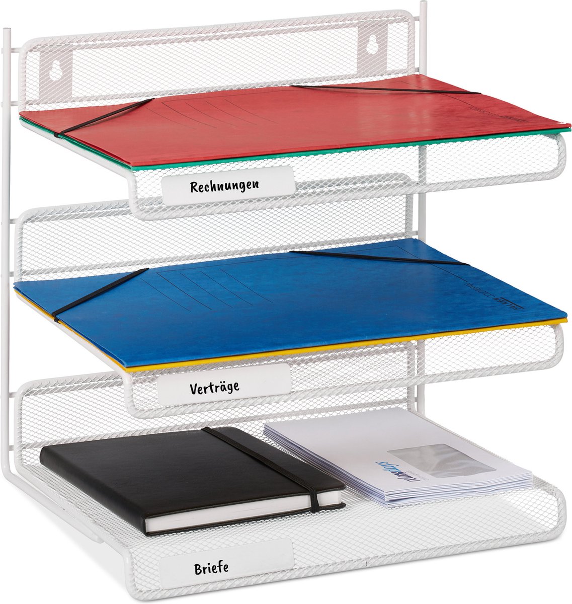 Relaxdays brievenbak metaal - wit - 3 laags - brieven sorteerbak bureau ...
