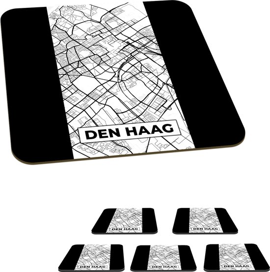 Onderzetters voor glazen - Kaart - Den Haag - Zwart - Wit - 10x10 cm ...