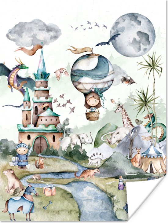 Poster kinderen - Kinderkamer decoratie - Kinderen - Luchtballon ...