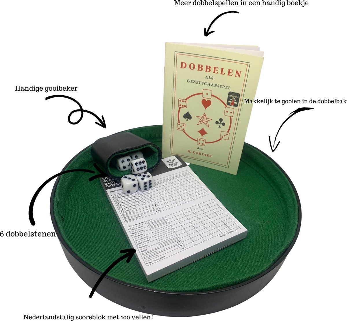 Yathzee set compleet, spelregelboekje dobbelen, Yathzee scoreblok (100 ...