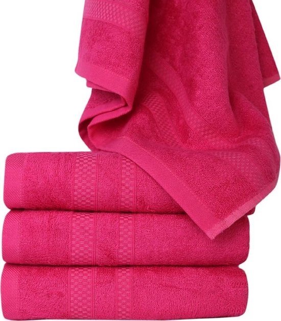 Bad/handdoeken bamboo - set van 4 - Fuchsia - 50x90cm | bol