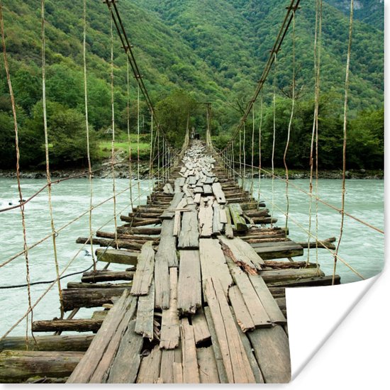 Poster Brug - Hout - Rivier - 100x100 cm XXL - Poster Jongenskamer ...