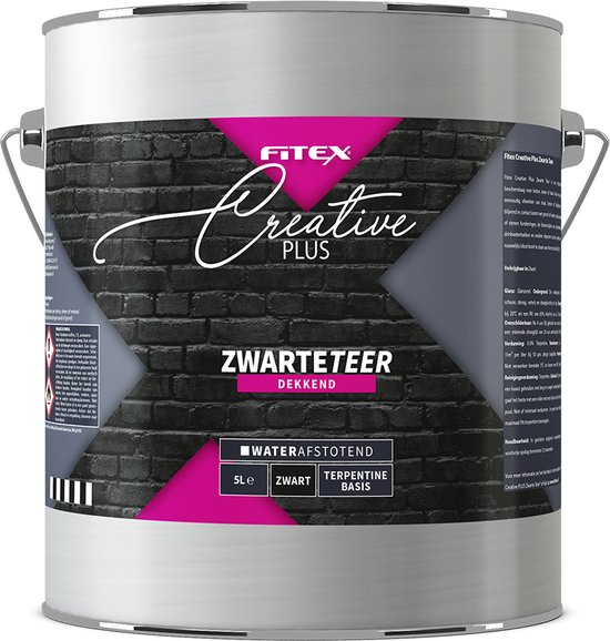 Fitex Creative+ Zwarte Teer Zwart - 5 liter- Beits - Dekkend - Buiten ...