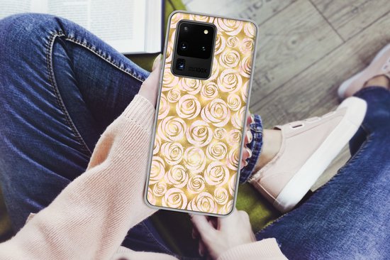 Samsung Galaxy S20 Ultra hoesje - Marmer - Goud - Rozen - Patronen - Siliconen... | bol.com
