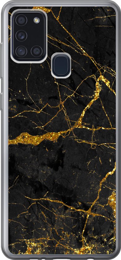 Geschikt voor Samsung Galaxy A21s hoesje - Marmer print - Goud - Zwart ...