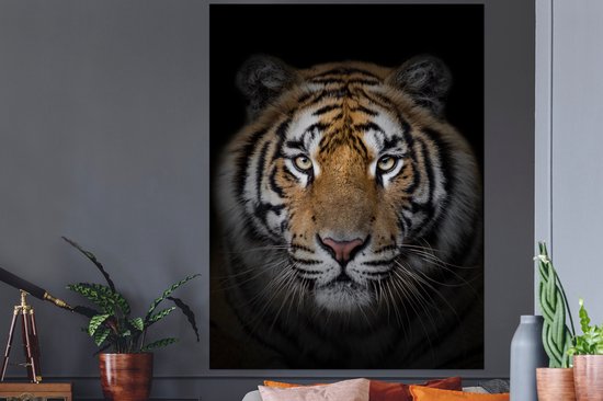 Muurstickers - Sticker Folie - Tijger - Wilde dieren - Portret - Zwart - Dieren -... | bol