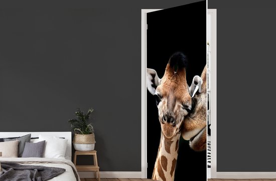 Deursticker Giraffe - Dieren - Zwart - Portret - Dieren - 95x235 cm - Deurposter | bol.com