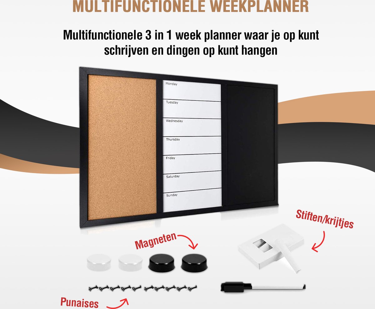 HMerch™ Weekplanner Magneetbord en Prikbord - Whiteboard en Krijtbord ...