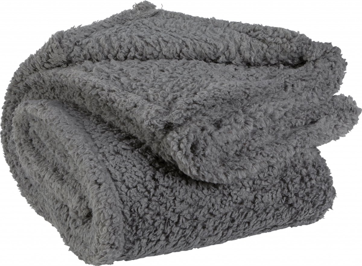 Unique Living - Plaid Teddy Grijs - Polyester Donkergrijs - 200x150x0cm ...
