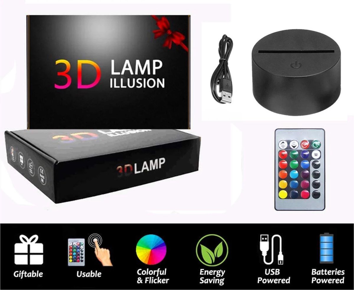 Nachtlamp – 3D LED lamp – game gaming controller - 16 kleuren ...