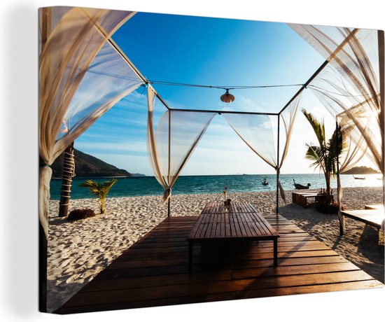 Canvas Schilderij Houten platform op een tropische strand op Bali - 60x40 cm -... | bol.com