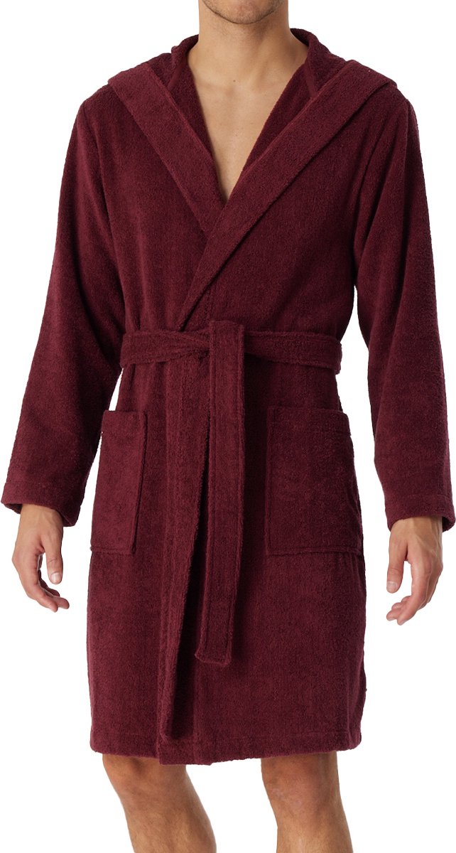 SCHIESSER Essentials badjas - heren badjas badstof 100 cm bordeaux ...