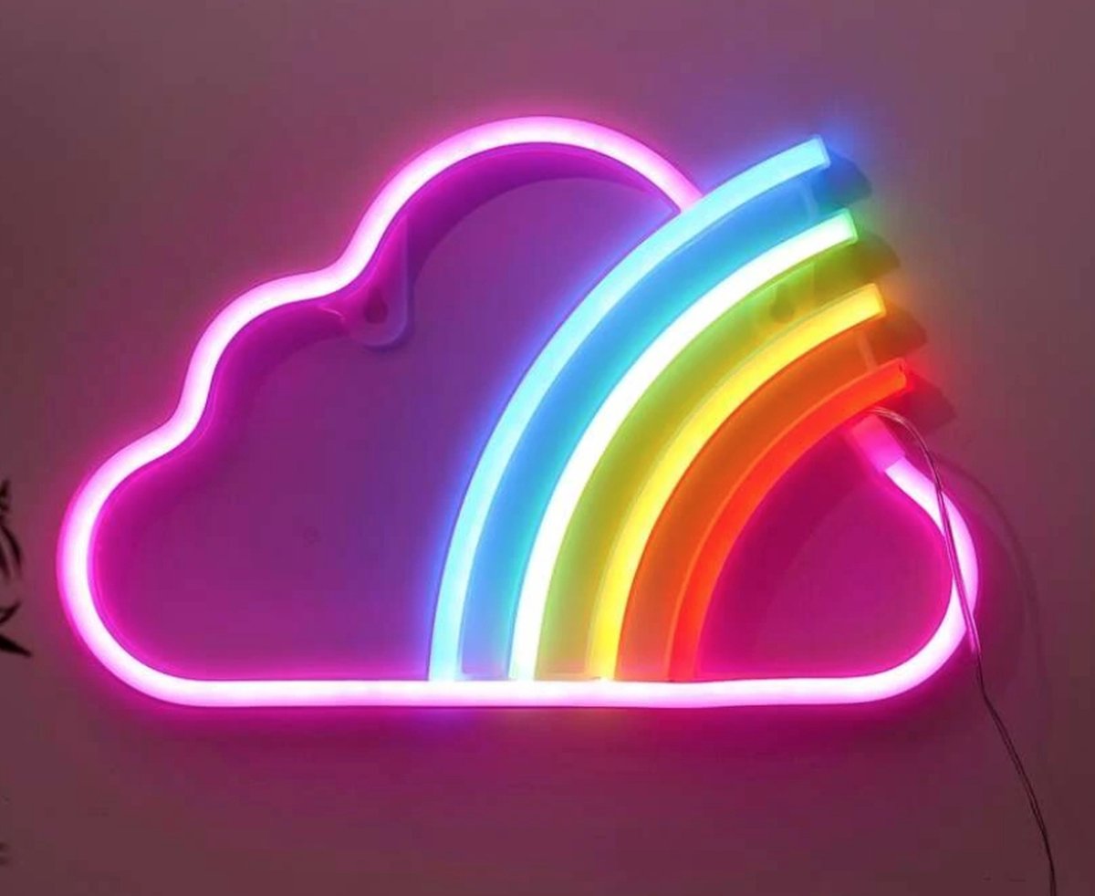 Neon led lamp - Wolk Roze - Regenboog - 18 x 28 cm - Incl. 3 AA ...