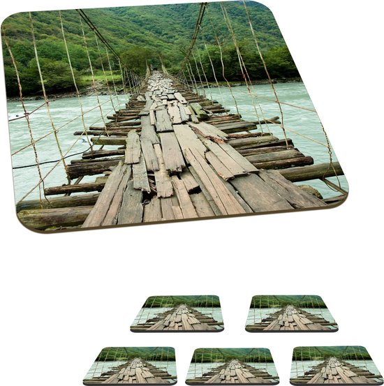 Onderzetters voor glazen - Brug - Hout - Rivier - 10x10 cm ...