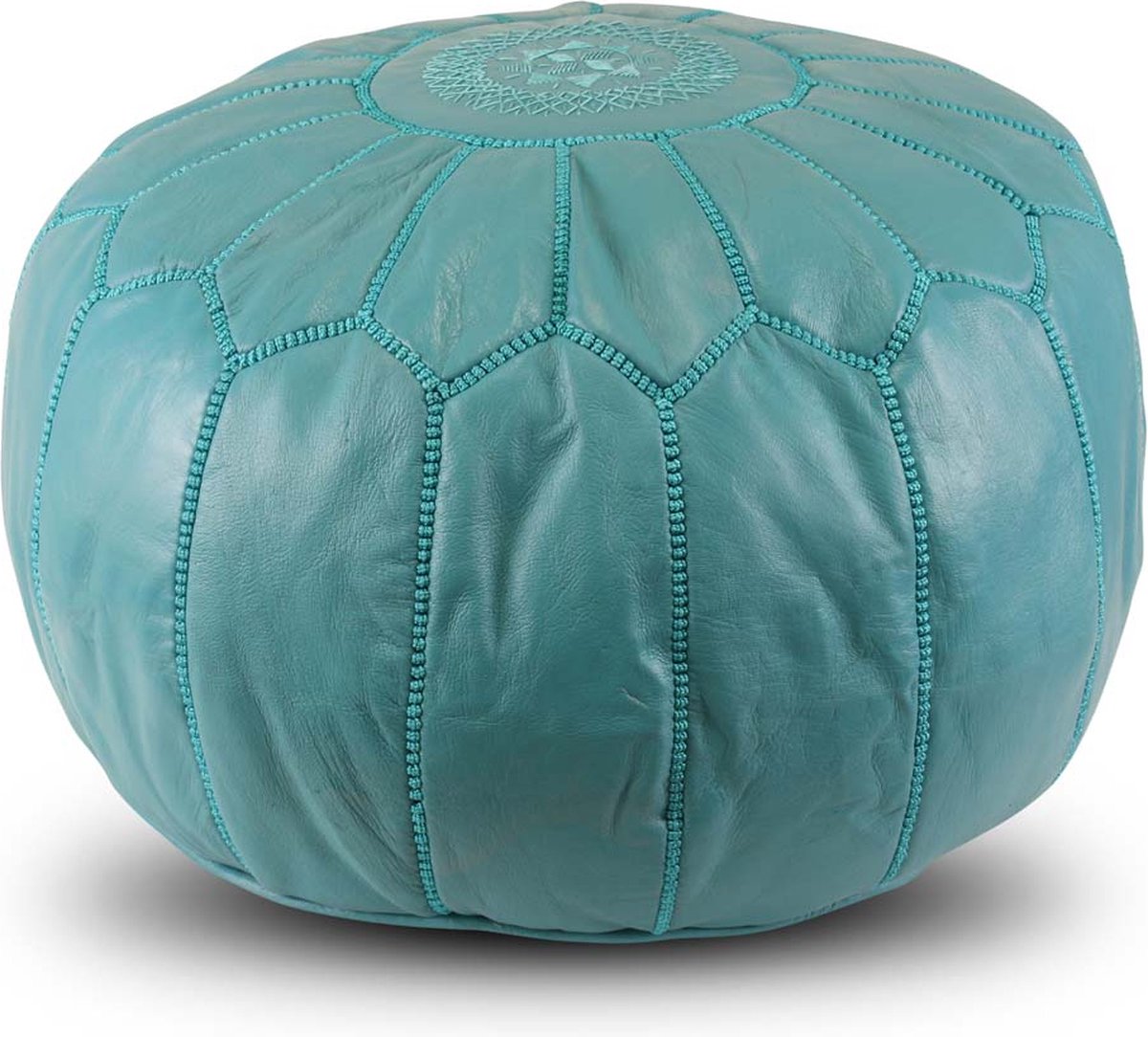 Marokkaanse Poef Leer Turquoise Rond | bol.com