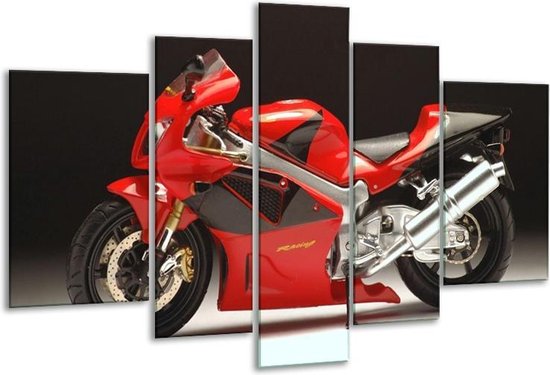 Glasschilderij Motor - Rood, Zwart, Zilver - 170x100cm 5Luik - Foto Op ...