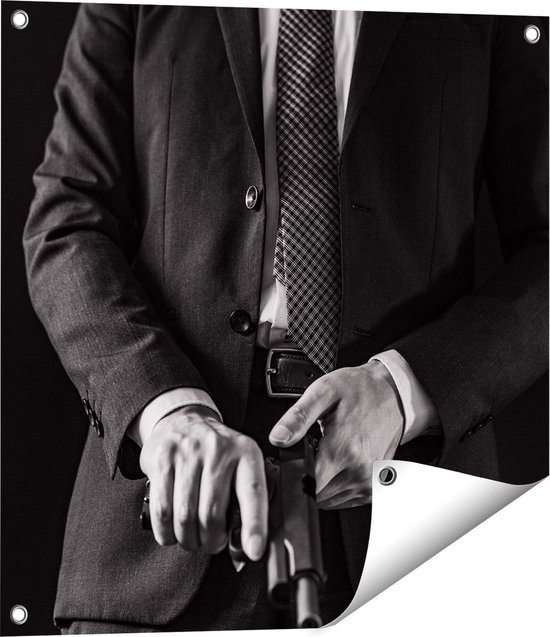Gards Tuinposter Man in Pak met een Pistool - Zwart Wit - 60x60 cm - Tuindoek -... | bol