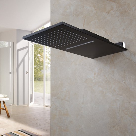 Zwart Douchekop Regenval Waterval Douchekop Led Bad Douche Spray Badkamer Vierkante... | bol