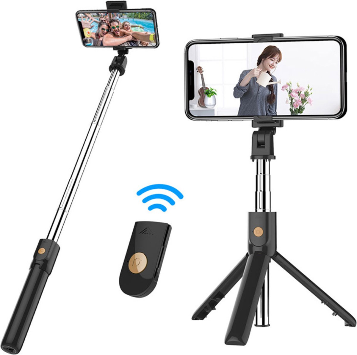 3-In-1 Universele Selfiestick Met Opvouwbaar Statief - Driepoot Statief ...