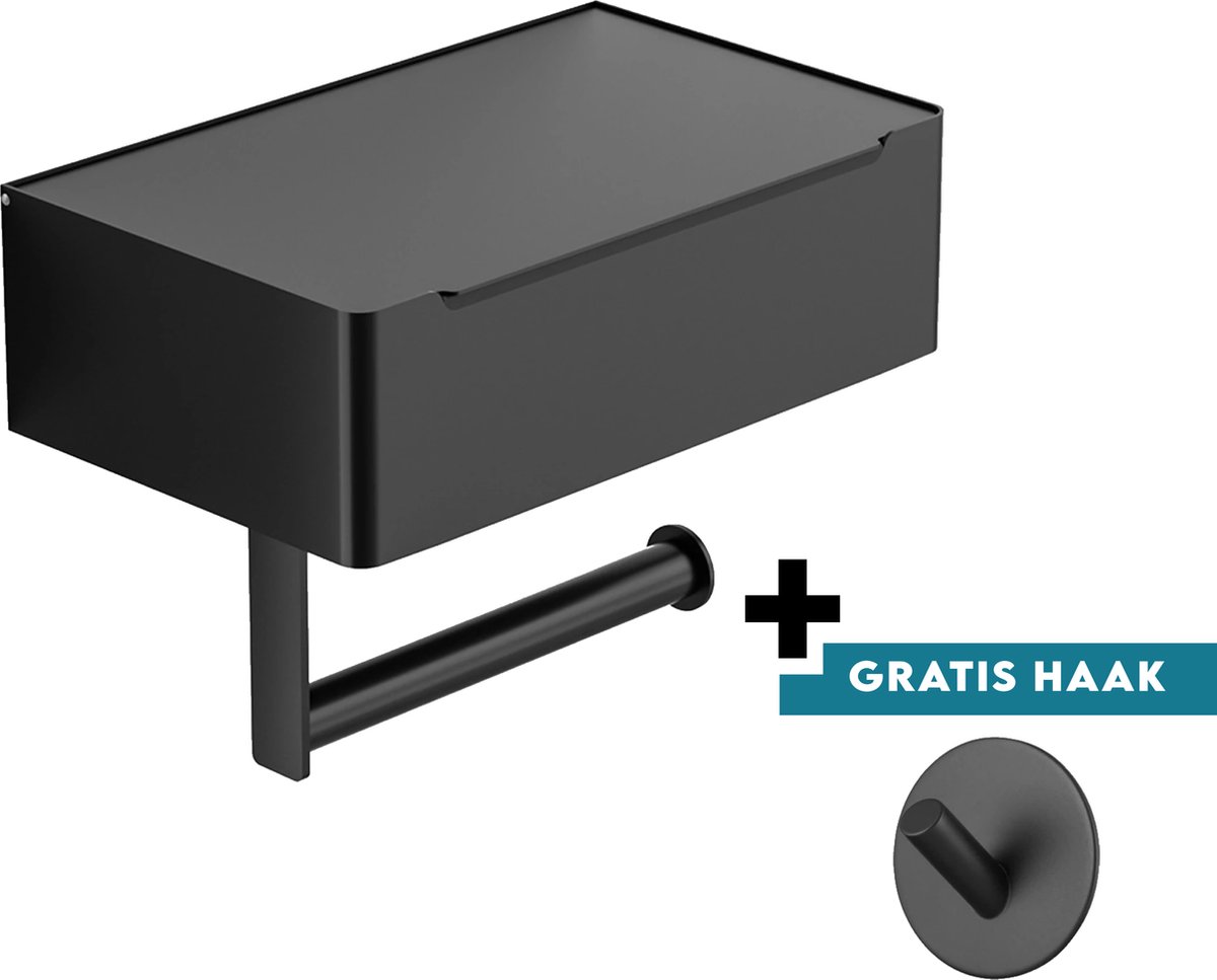 Vitasa Toiletrolhouder - Zwart - WC rolhouder met Plankje en Bakje ...
