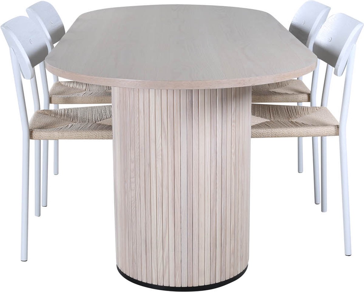 BiancaWW eethoek eetkamertafel eik fineer wit washed en 4 Polly ...