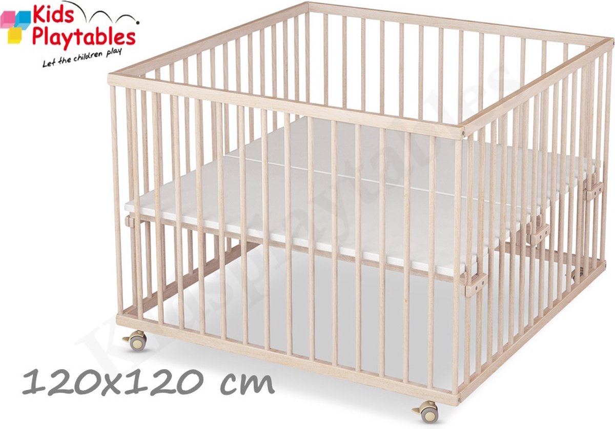 SÄMANN® Parc Bébé Premium 120x120 naturel avec fond réglable en hauteur ...