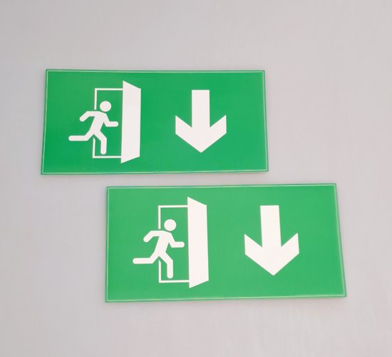 Pictogram/ sticker | 20 x 10 cm | Nooduitgang - Pijl naar beneden ...