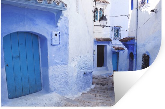 Muurstickers - Sticker Folie - Straat - Blauw - Deuren - Huizen - 30x20 ...