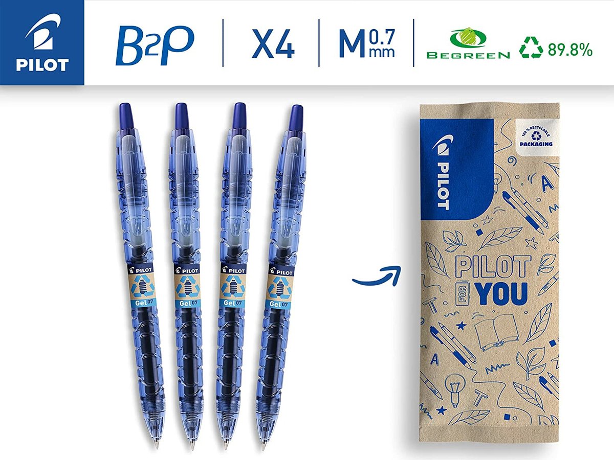 Pilot - B2P Ecoball Balpen flow pack - Fijn - Blauw - 4 stuks | bol.com